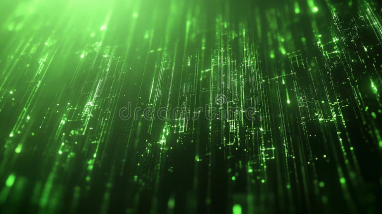 Abstract Green Digital Data Stream Visualization Stock Illustration ...