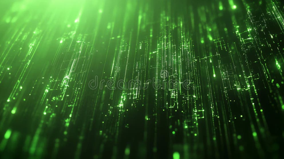 Abstract Green Digital Data Stream Visualization Stock Illustration ...