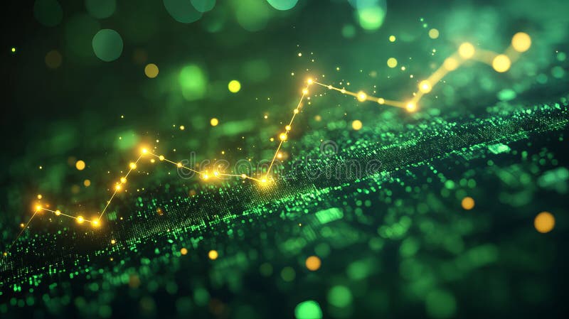 Abstract Green Digital Growth Chart Background Data Dark Graph Trend ...