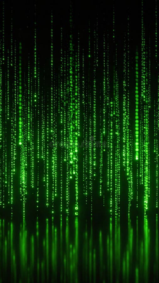 Abstract Green Digital Rain of Binary Code Cascading Against a Dark ...
