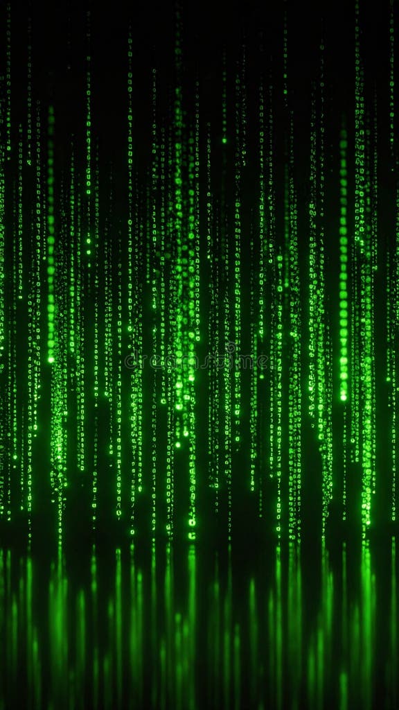 Abstract Green Digital Rain of Binary Code Cascading Against a Dark ...
