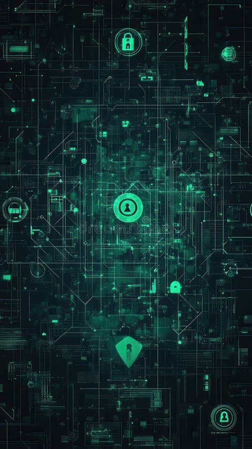 Abstract Green Digital Security Network with Padlocks and Keyholes ...