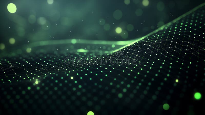 Abstract Green Digital Wave with Glowing Dots and Grid Lines ...