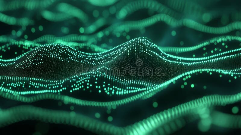 Abstract Green Digital Wave Particle Landscape Stock Illustration ...
