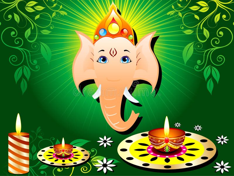 Abstract Green Diwali Card with Candle Stock Vector - Illustration of ...