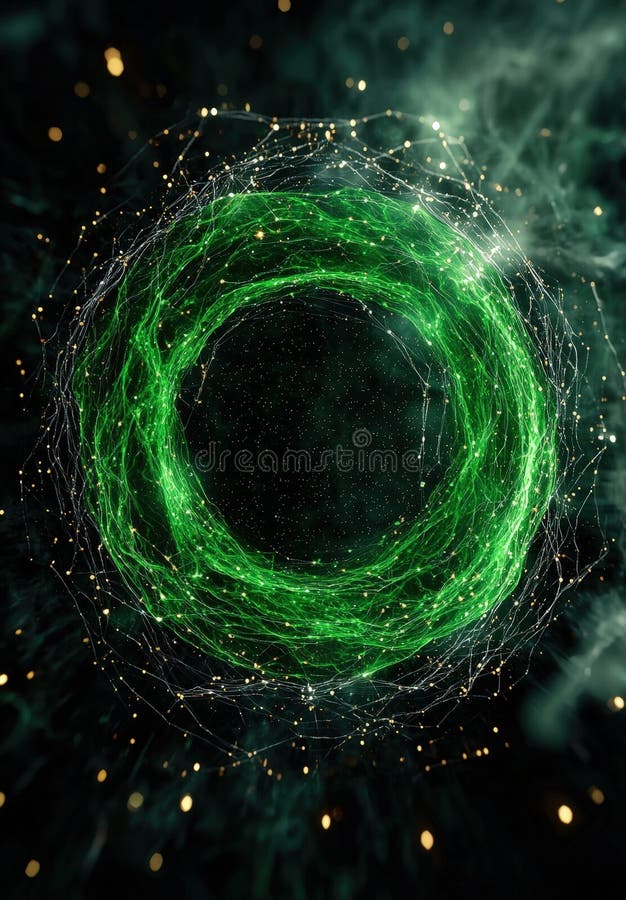 Abstract Green Energy Ring with Glowing Particles and Lines. Stock ...