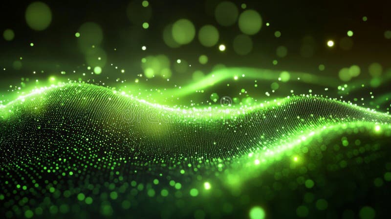 Abstract Green Energy Wave Particle Background Stock Illustration ...