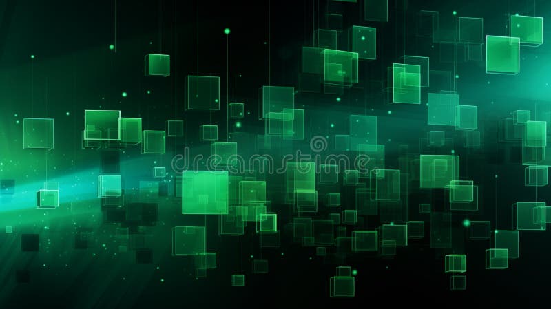 Abstract Green Floating Square Shapes on Dark Gradient Background Stock ...