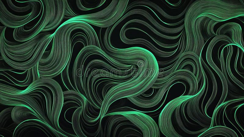 Abstract Green Flowing Line Art on Dark Background Stock Photo - Image ...