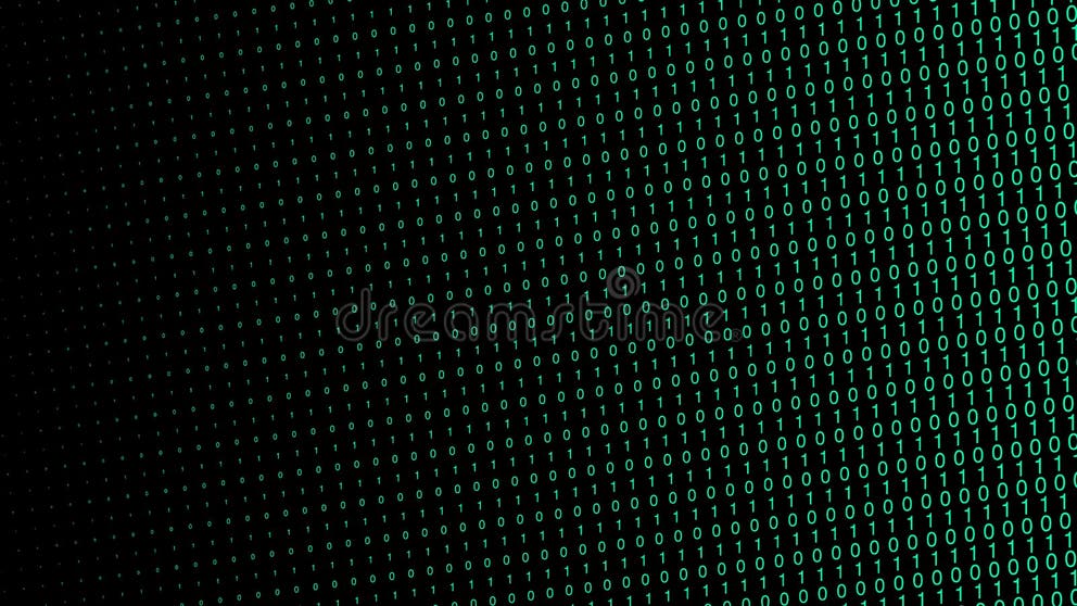 Abstract Green Futuristic Cyberspace With Stream Of Binary Code Matrix Background With Digits