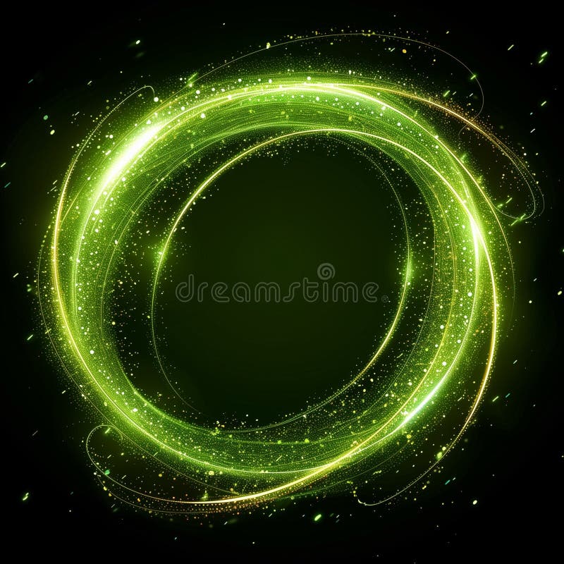Abstract Green Glowing Circle with Dynamic Light Trails and Particle ...
