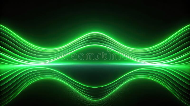 Abstract Green Glowing Waveform Pattern with Reflective Surface and ...