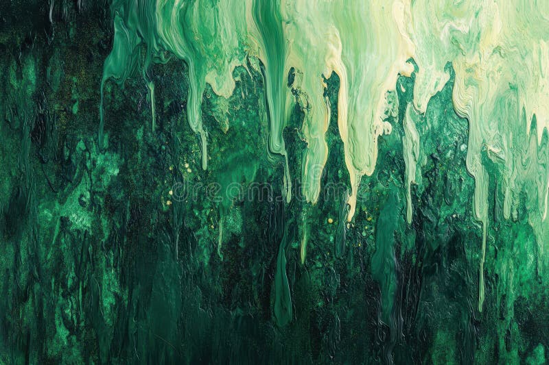 Abstract Green and Gold Acrylic Paint Dripping Downward Stock ...