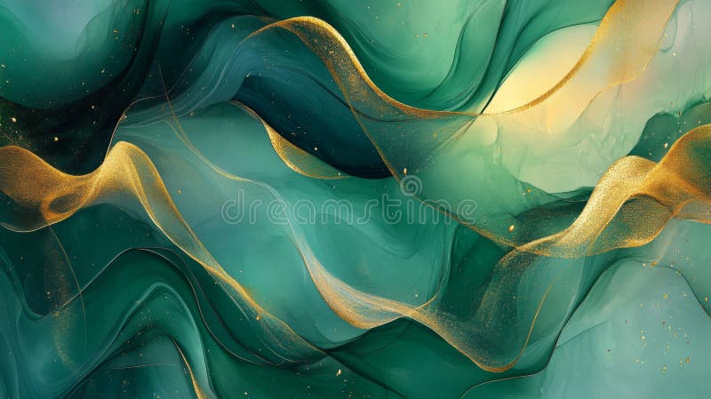 Abstract Green and Gold Fluid Art Background Stock Illustration ...