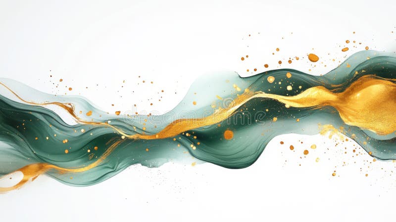 Abstract Green and Gold Fluid Art Painting Stock Illustration ...
