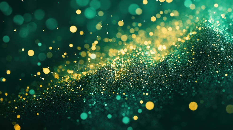 Abstract Green and Gold Glitter Particles with Bokeh Effect Stock ...