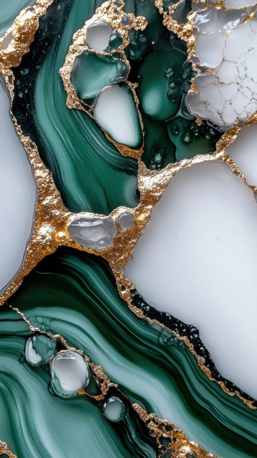 Abstract Green and Gold Marble Design with Organic Patterns and ...