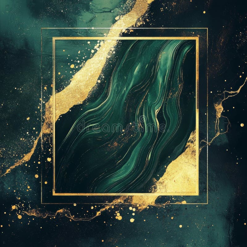 Abstract Green and Gold Marble Texture with Elegant Framed Splashes ...