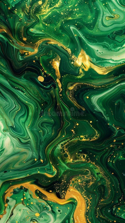 Abstract Green and Gold Marbled Texture, Artistic Paint Flow. Luxury ...