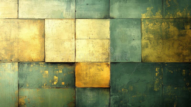 Abstract Green and Gold Textured Block Wall Stock Illustration ...