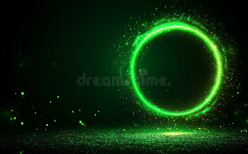 Abstract Green Gradient Circular Background with Glowing Particles ...