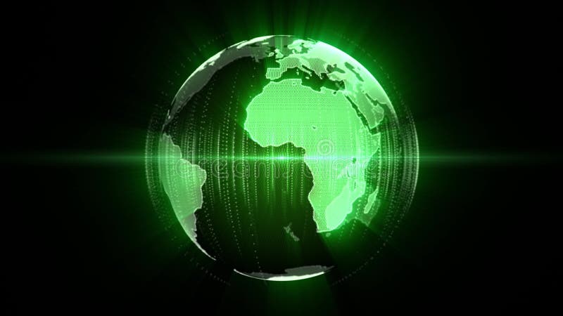 Abstract Green Hologram of the Earth with Digital Patterns and Bright ...