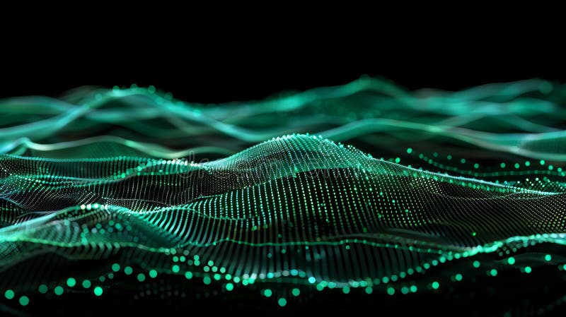 Abstract Green Landscape Dot Matrix Waves on Black Background Stock ...