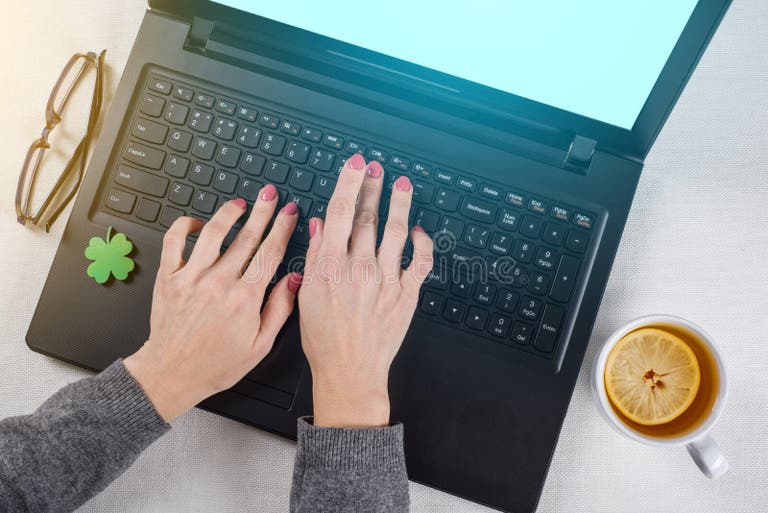Abstract Green Leaf Clover on a Computer Keyboard Stock Image - Image ...