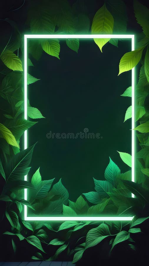 Abstract Green Leaf Frame with Neon Light Stock Illustration ...