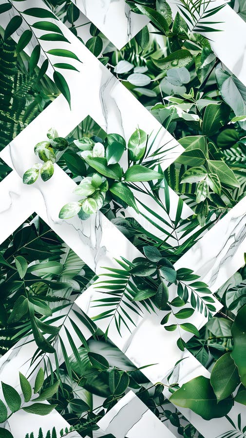 Abstract Green Leaf Pattern with Geometric Shapes Vertical Design Stock ...