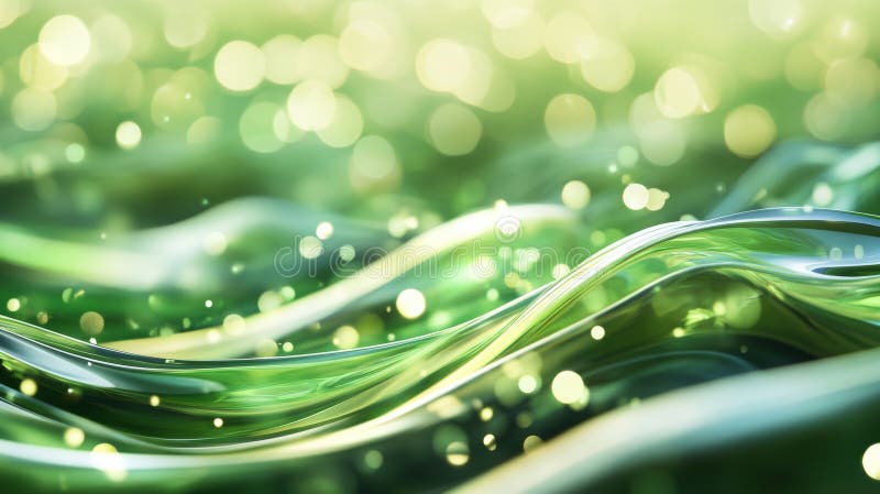 Abstract Green Light Bokeh and Fluid Waves, Enchanting Nature Concept ...