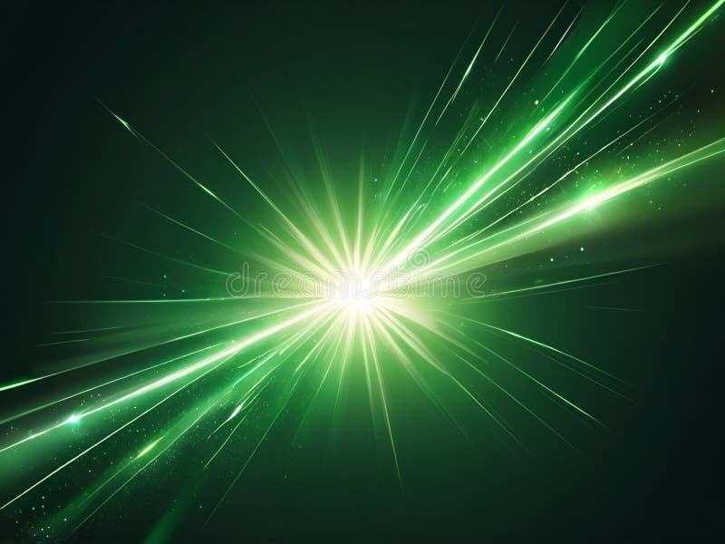 Abstract Green Light Flare Effect, Bright Glow of Burst with Beams ...