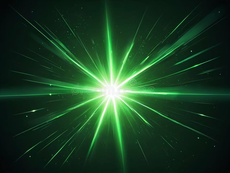 Abstract Green Light Flare Effect, Bright Glow of Burst with Beams ...