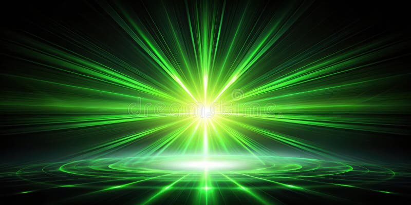 Abstract Green Light Rays Converging on Bright Central Core with ...