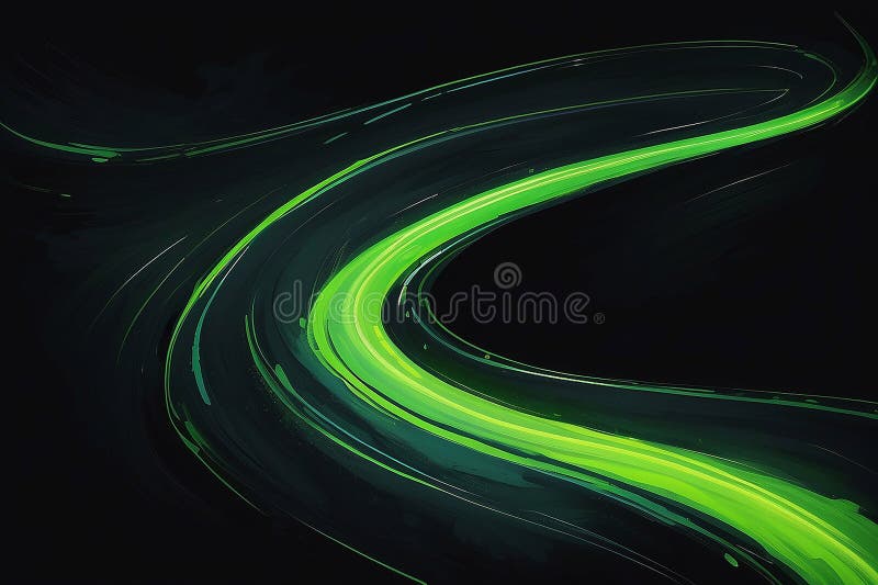 Abstract Green Light Trail Curved Path Dark Background Stock ...