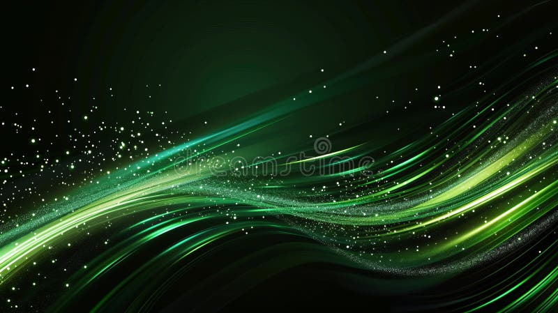 Abstract Green Light Waves on a Dark Background, Technology Theme ...