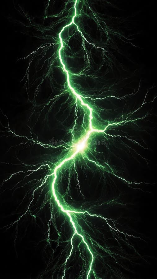 Abstract Green Lightning Design in Black Ai Generated Stock ...