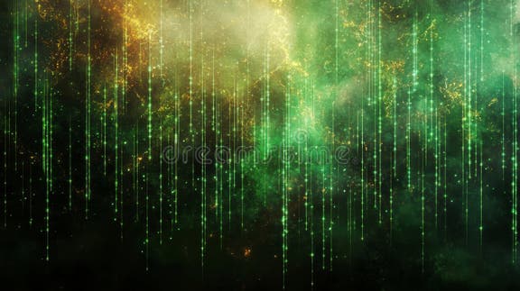 Abstract Green Matrix Code Data Stream on Dark Background, Digital Rain ...