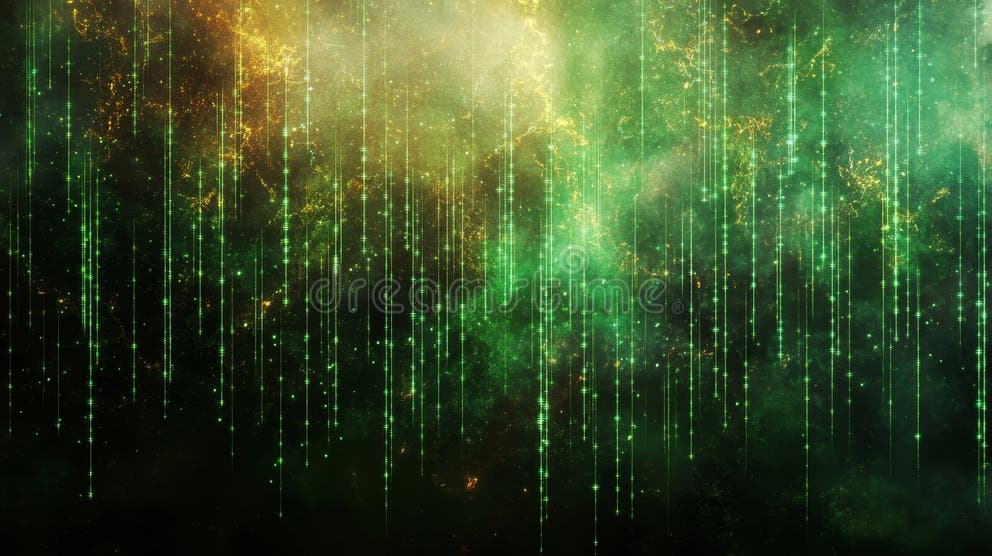 Abstract Green Matrix Code Data Stream on Dark Background, Digital Rain Effect, Binary Code ...