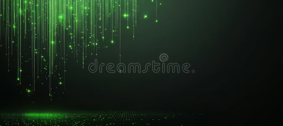Abstract Green Matrix Code Display Background with Green Flowing Lines ...