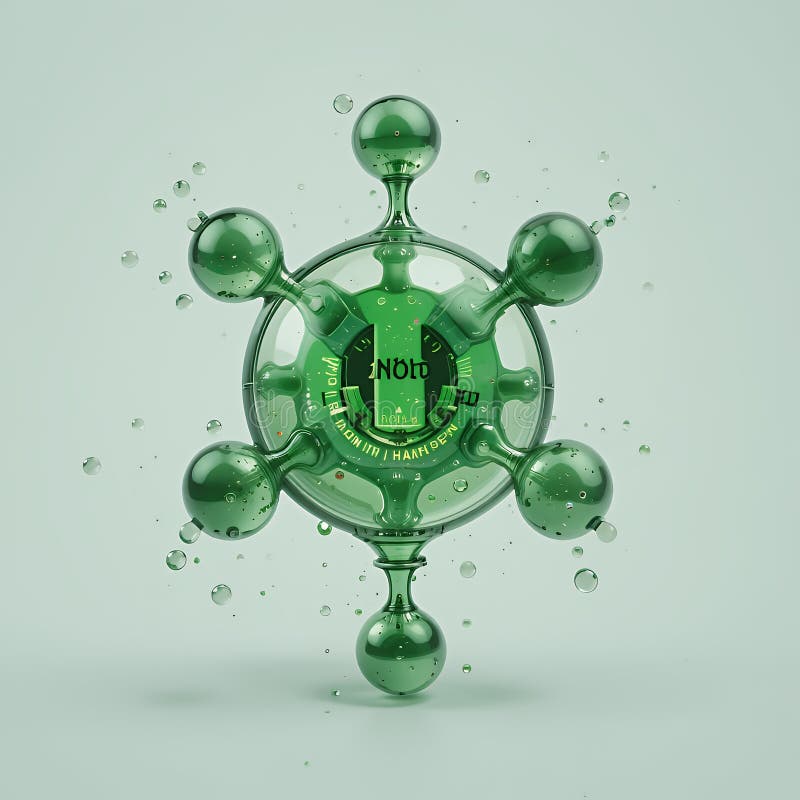 Abstract Green Molecular Structure 3D Render: Shiny Spheres Connected ...