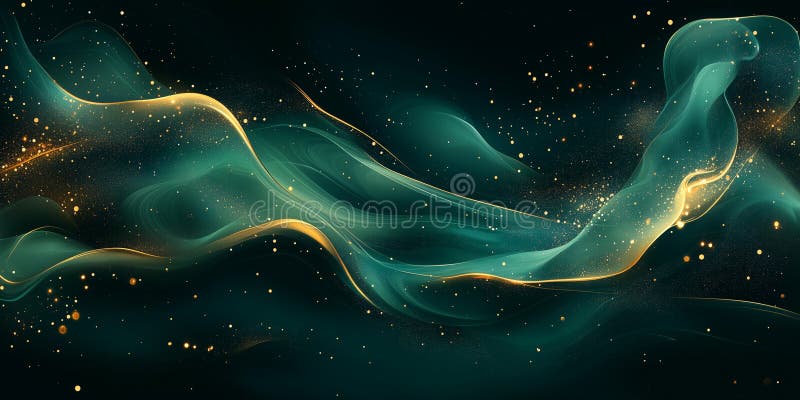 Abstract Green Motion with Swirling Particles and Gold Sparkles, Magic ...