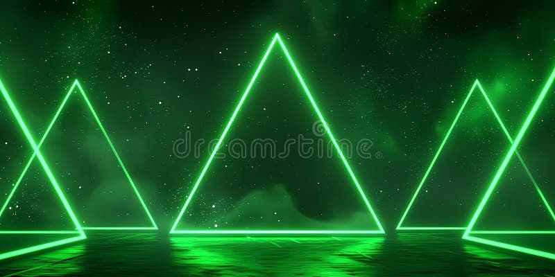 Abstract Green Neon Background with Triangular Shape, Laser Rays and ...