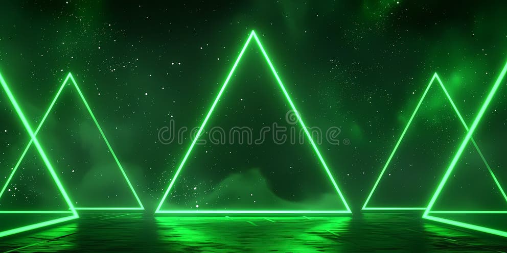 Abstract Green Neon Background with Triangular Shape, Laser Rays and ...