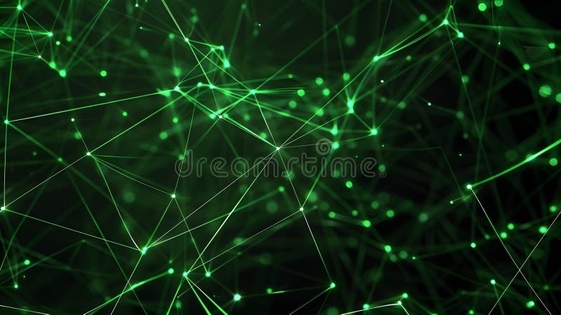 Abstract Green Network Background with Glowing Lines Stock Illustration ...