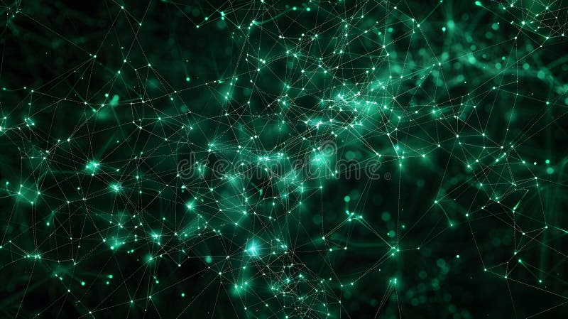 Abstract Green Network with Glowing Lights Stock Illustration ...