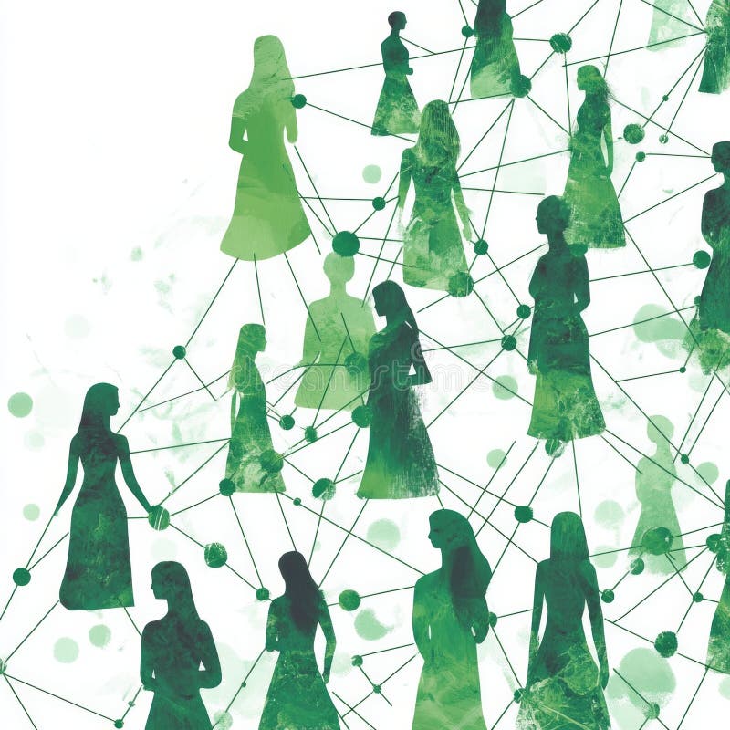 Abstract Green Network of Silhouettes Symbolizing Connection and ...