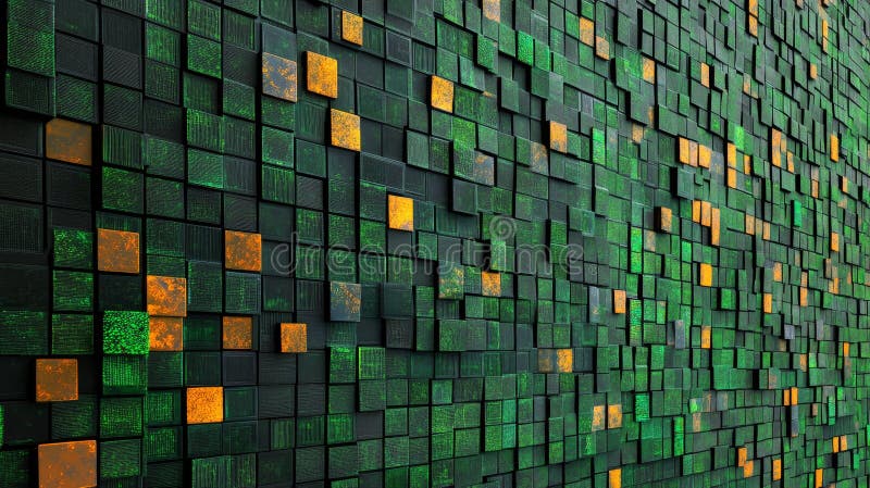 Abstract Green and Orange Cube Wall Green and Orange Cubes Digital ...