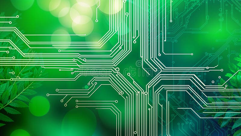 Abstract Green Organic Background with Circuit Lines. Technology and ...