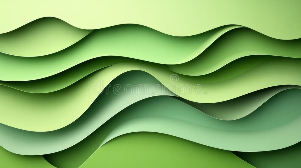 Abstract Green Paper Carved Background, Chartreuse and Moss Green Wave ...